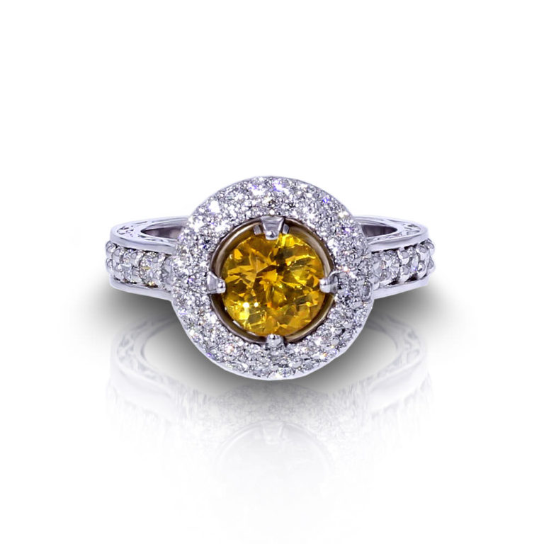 Golden Sapphire Halo Ring - Jewelry Designs
