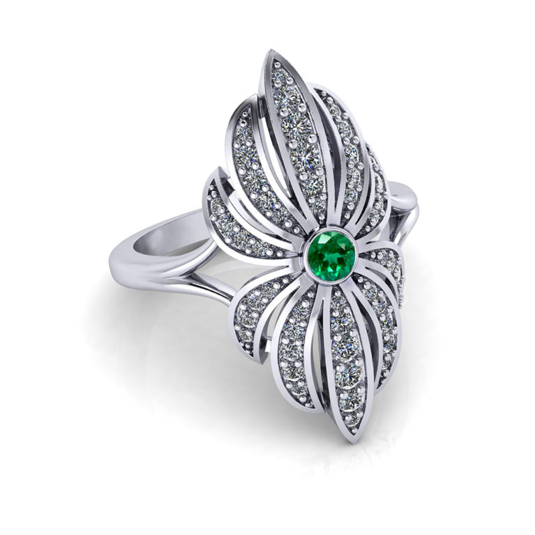 Emerald Diamond Flower Ring - Jewelry Designs