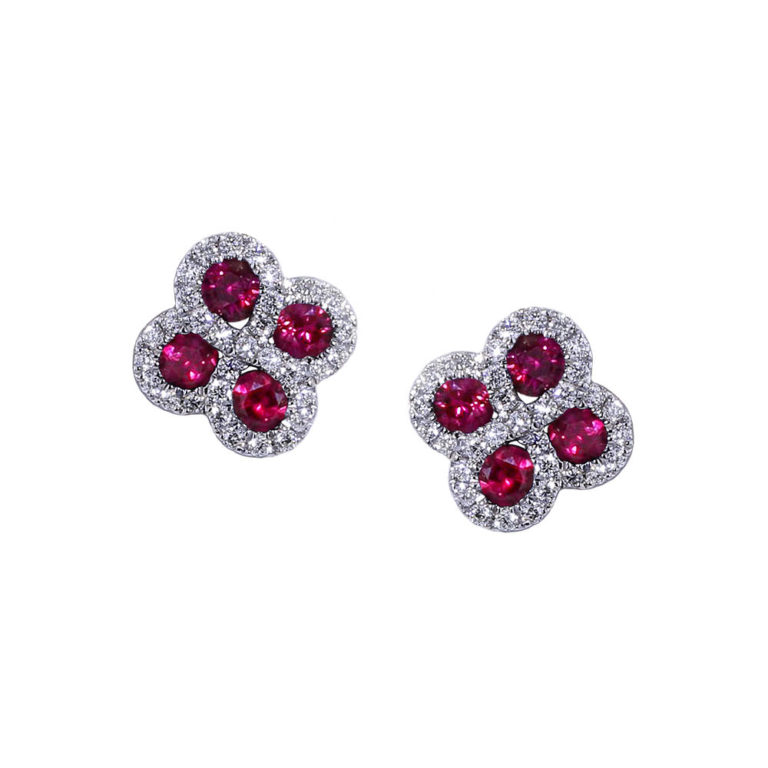 Quatrefoil Diamond Ruby Earrings - Jewelry Designs