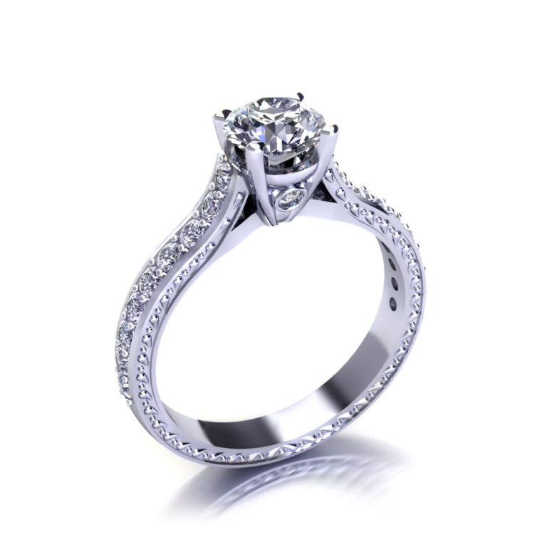 Embossed Diamond Engagement Ring - Jewelry Designs