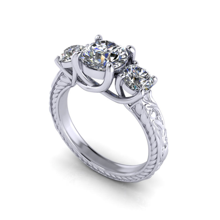 Herringbone 3 Stone Engagement Ring - Jewelry Designs