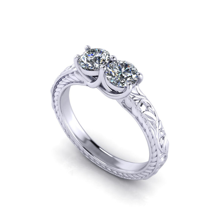Floral Two Stone Diamond Ring - Jewelry Designs