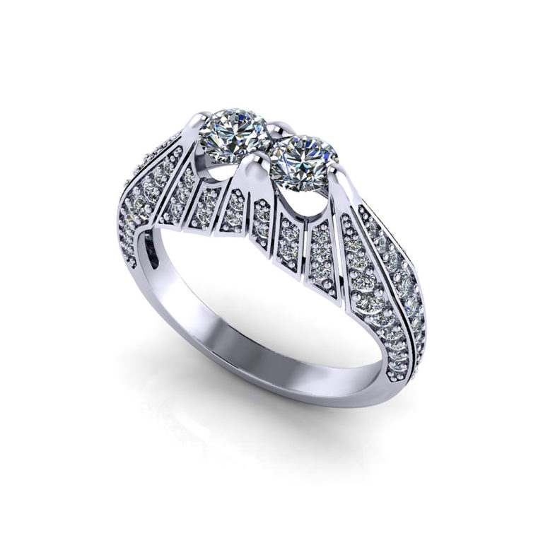 Pave Two Stone Diamond Ring - Jewelry Designs