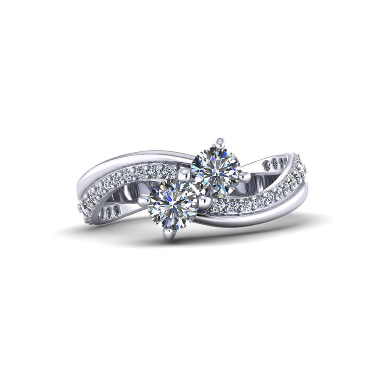 Curved Two Stone Diamond Ring - Jewelry Designs