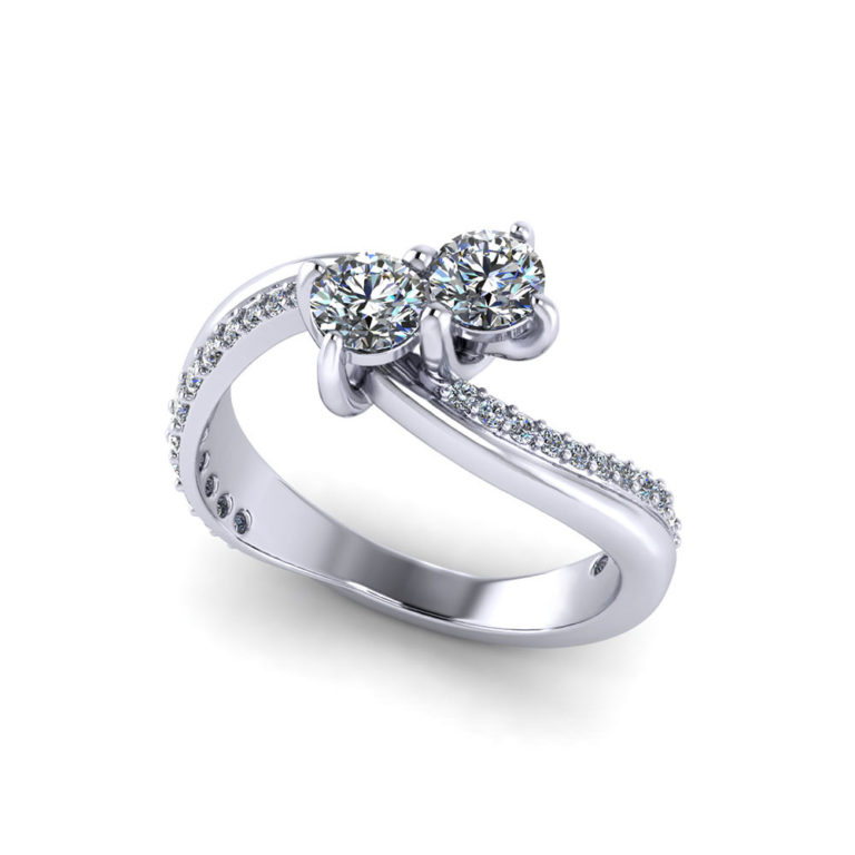 Curved Two Stone Diamond Ring - Jewelry Designs